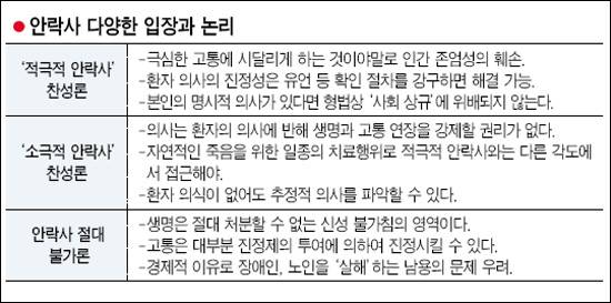 존엄사 인정 소극적적극적절대 불가 3파전
