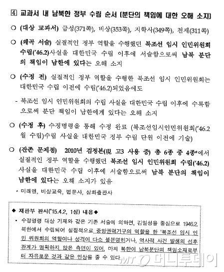 단독 교육부 취합 검인정 역사교과서 주요 편향 사례②