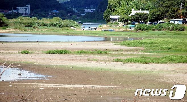 폭염·가뭄에 바닥 보인 초평저수지