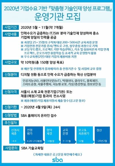 SBA, SW기술인재 양성프로그램 교육기관 모집