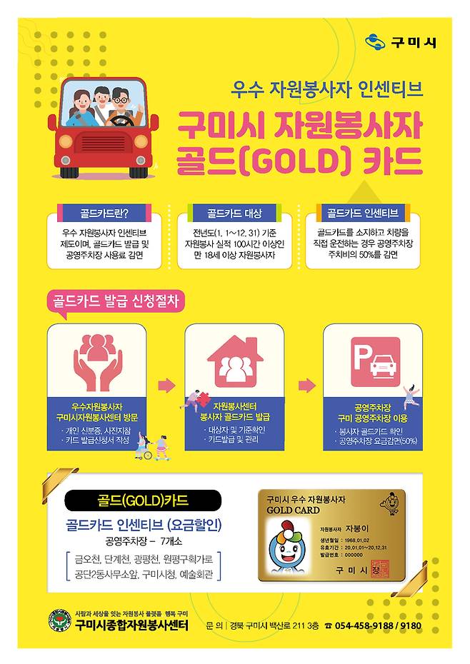 구미시종합자원봉사센터 우수봉사자에 골드카드 발급