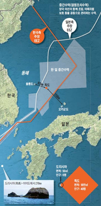독도이야기 독도 주변 바다를 한·일 중간수역으로 정하다