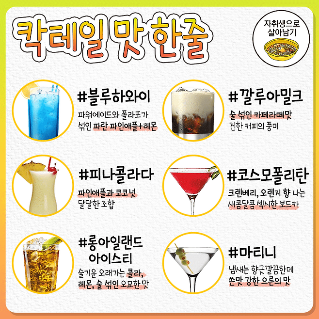 칵테일 초보들을 위한 대표 칵테일 30개 맛 한줄 정리 자취생으로 살아남기