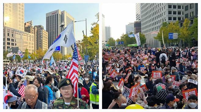 세종대로 반 가른 5만 맞불집회일부선 물리적 충돌도