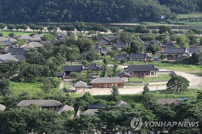 유네스코 세계유산 안동 하회마을 초가집에 불진화 중