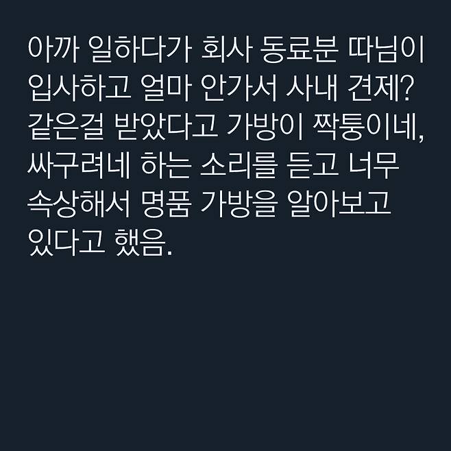 회사에서 싸구려 가방 소리 들은 신입이 다음날 1일 1교양