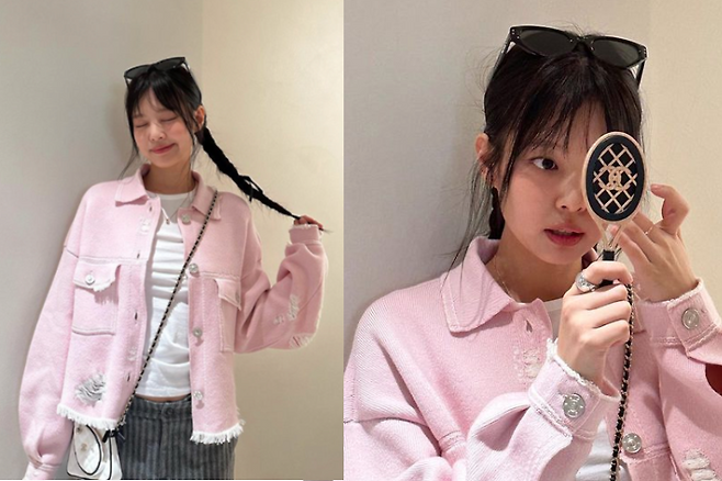제니샤넬 한정판매고 진짜 예뻐거울달린 미니백핑크룩 어썸클