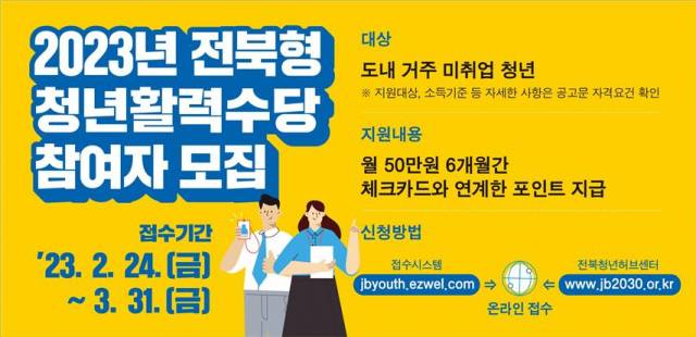 월 50만원 최대 6개월전북도 전북형 청년활력 수당 지급