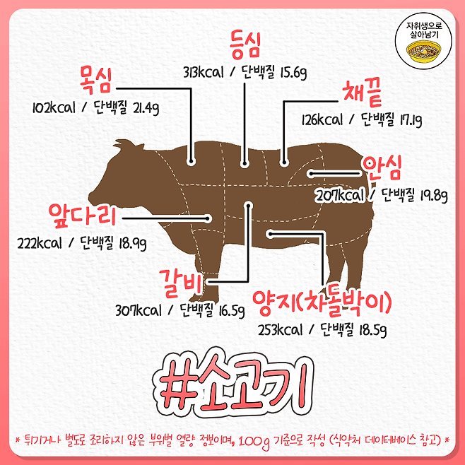 한눈에 보는 고기 부위별 칼로리 총정리 자취생으로 살아남기