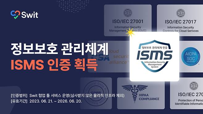 글로벌 워크OS ‘스윗’, 정보보호관리체계(ISMS) 인증 획득