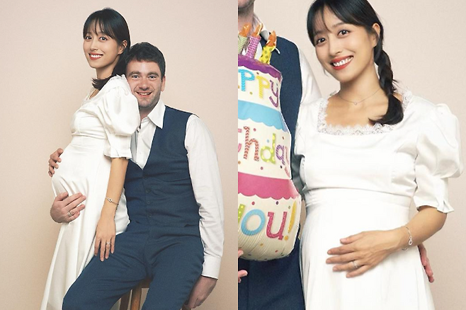 결혼♥2개월만에 임신 알린 39세 연예인만삭화보d라인 화이트드레스룩 어썸클