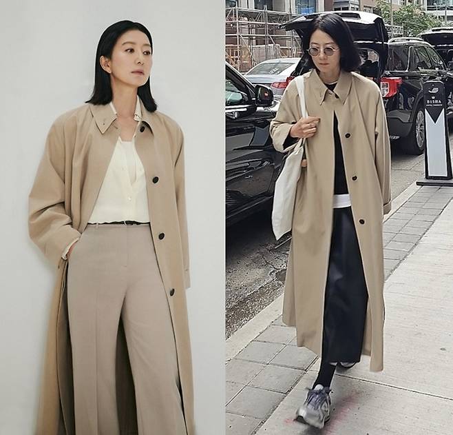 김희애 토론토 거리의 우아한 잇걸 무심하게 툭 걸친 트렌치 코트룩 패션엔