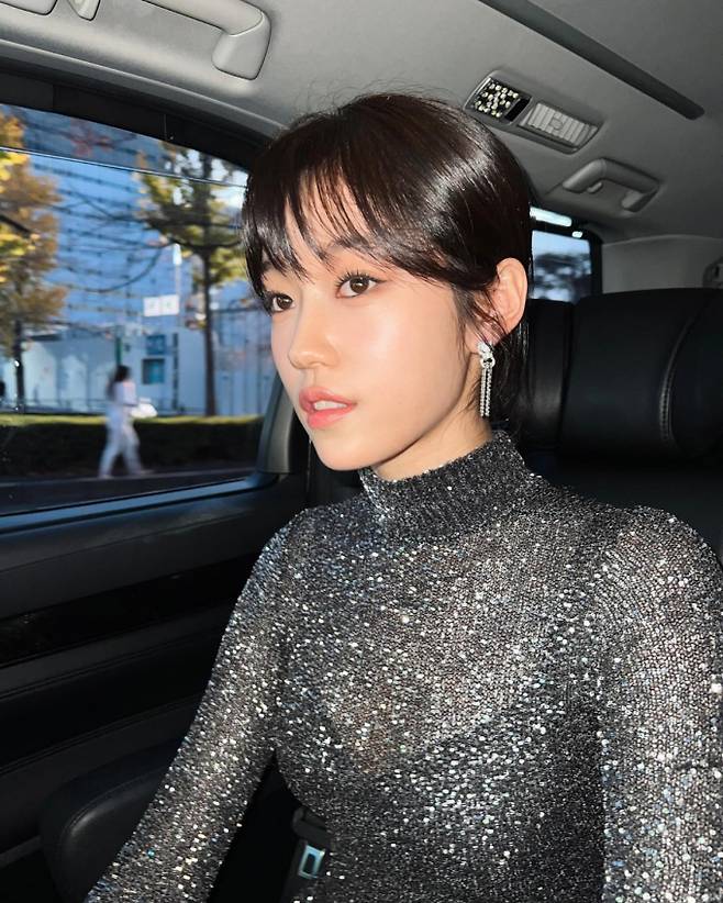 노윤서 찬란하게 빛나는 시퀸 시스루 드레스 자태