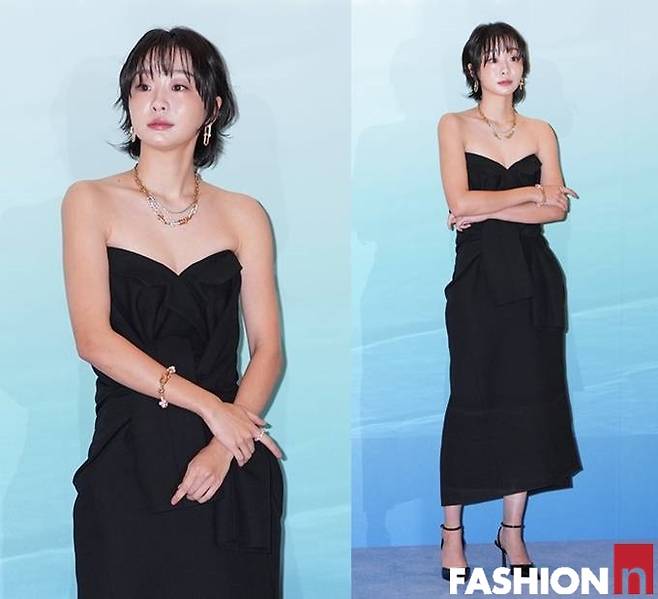 김다미 보석이 주렁주렁 빛나는 오프숄더 블랙 드레스룩 패션엔