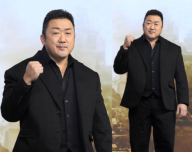 마동석 ”듬직한 어깨도 귀여워 파이팅 넘치는 올블랙 슈트 셋업 패션 스타와 패션