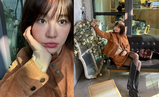 윤은혜 롱부츠와 함께 스웨드 투피스 코디 찰떡 소화 라이프업