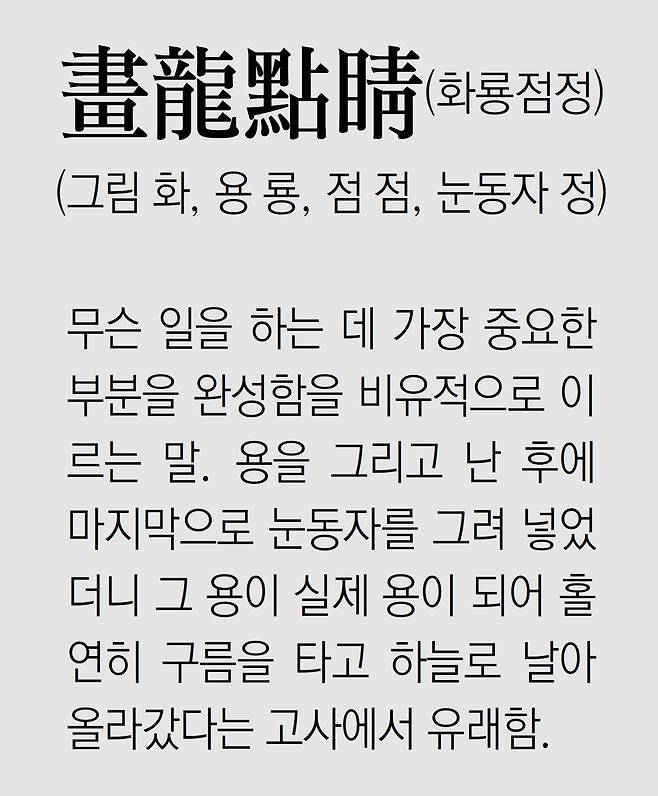 신문과 놀자풀어쓰는 한자성어 畵龍點睛화룡점정그림 화 용 룡 점 점 눈동자 정