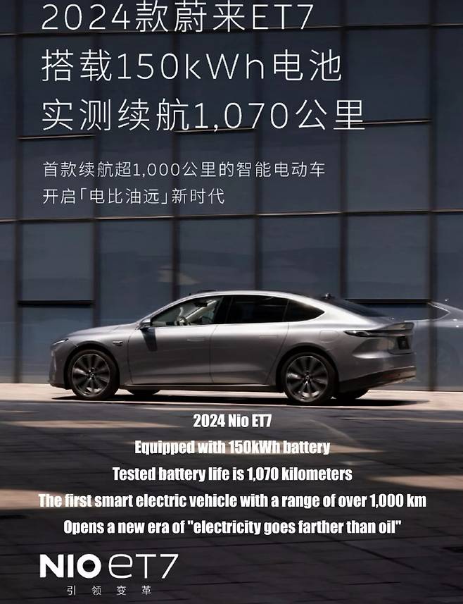 150kWh 반고체 배터리 탑재한 '니오 ET7' 실주행 최고 1070km 기록 | 오토헤럴드
