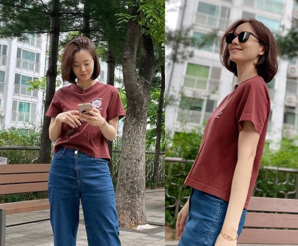 문채원 꾸안꾸도 예쁘네 맨 얼굴로 티셔츠에 청바지 입고 산책 스타와 패션