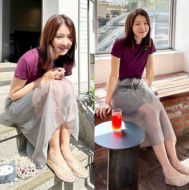 이시영 시스루에 꽂혔다 치마에 신발까지 깔맞춤 카페 힐링타임 시스루룩 패션엔