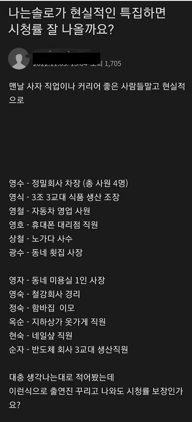 소개팅 프로그램 나는솔로 현실적인 버전 밈하우스