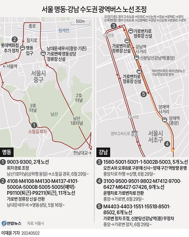 강남대로 ‘버스열차 사라질까광역버스 20개 노선 경로 변경