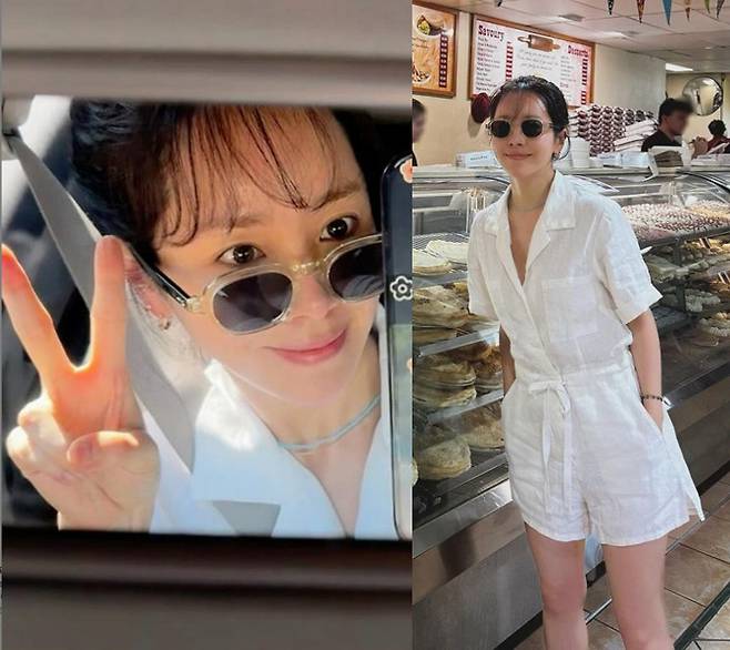 한지민 가족과 함께 행복한 추석 청순 동안 화이트 점프 슈트룩 뷰티는 내운명