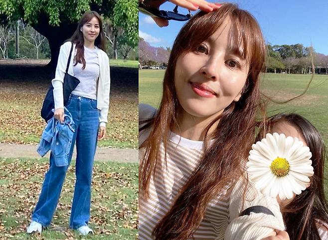 한혜진 9살 딸과 호주 나들이 스트라이프 티와 청바지 입고 청순한 동안 미모 뽐내 뷰티는 내운명