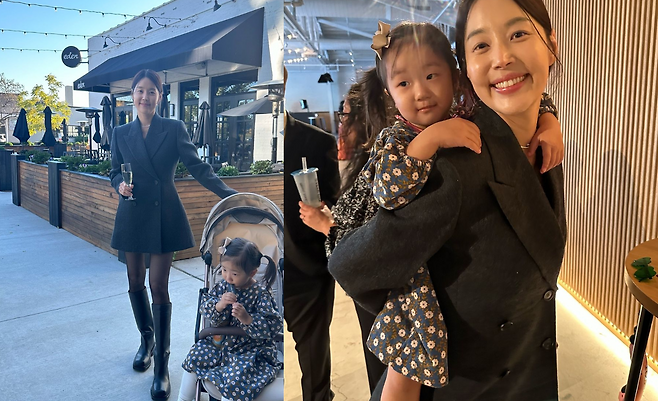 한지혜 하객룩의 정석 미니 원피스 입고 딸과 함께 라이프업
