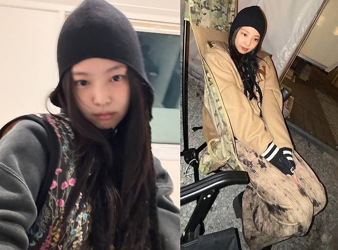 1만원에 팔던데 제니 꽃무늬 할머니 조끼 입고 겨울 캠핑 스타와 패션
