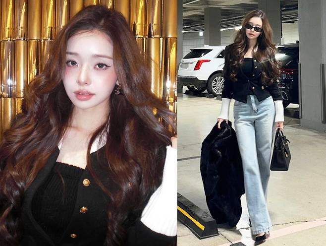 프리지아 에르메스 백 들고 값비싼 외출 세련된 크롭 니트 데님 팬츠룩 뷰티는 내운명