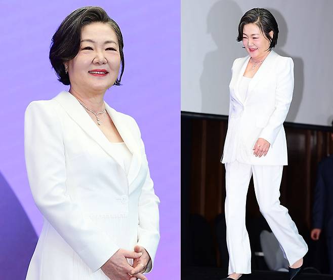 김해숙 68세 왕언니 압도하는 아우라 눈부신 화이트 슈트 셋업룩 뷰티는 내운명