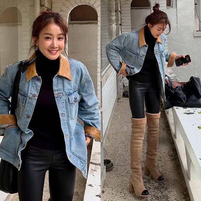 이시영 다리만 2m 다리가 무한대 싸이하이에 가죽 팬츠 힙한 데일리룩 패션엔