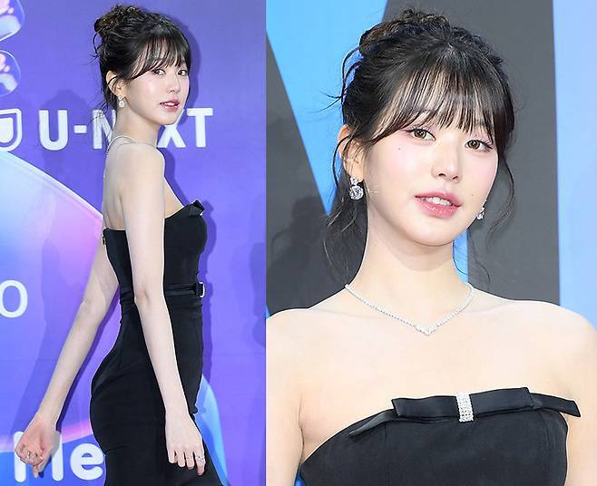 장원영 리본 포인트 튜브탑 드레스로 드러난 S라인흠잡을 데 없는 미모는 거들뿐 스타와 패션