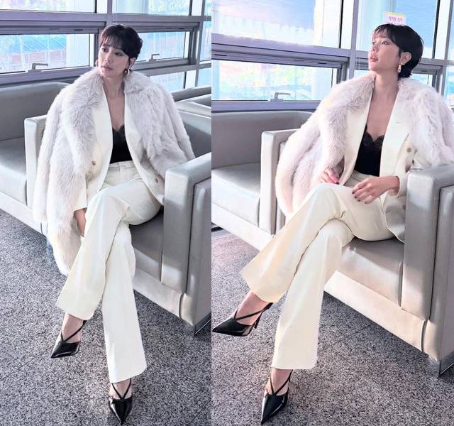 이 스타일 너무 멋져 클라라 우아한 화이트 슈트퍼로 완성한 럭셔리룩 뷰티는 내운명