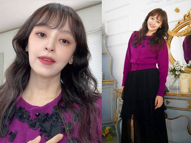 강성연 나이 무색한 동안 비주얼 보라색 카디건롱스커트로 시선 강탈 스타와 라이프
