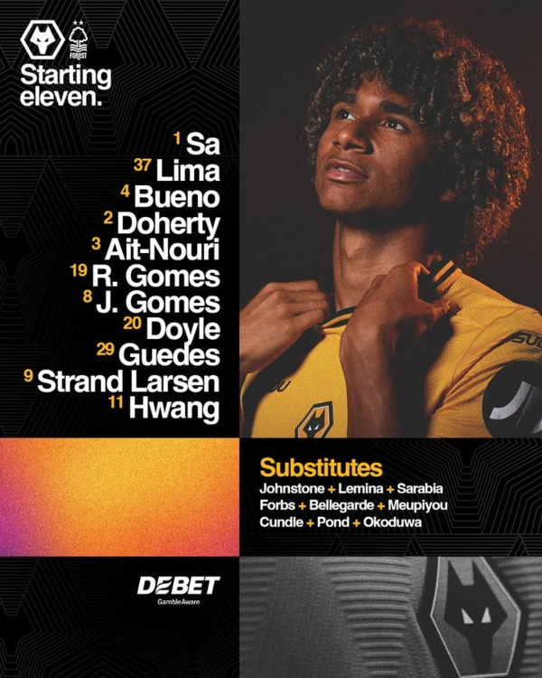 2연속 선발 황희찬 프리미어리그 100번째 경기울버햄튼vs노팅엄 선발 라인업 공개