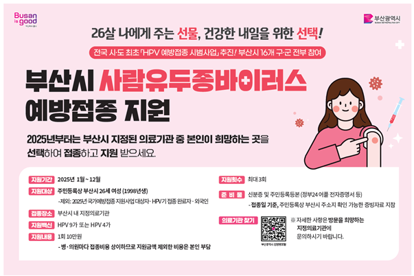 부산시 사람유두종바이러스 예방접종 지원 확대