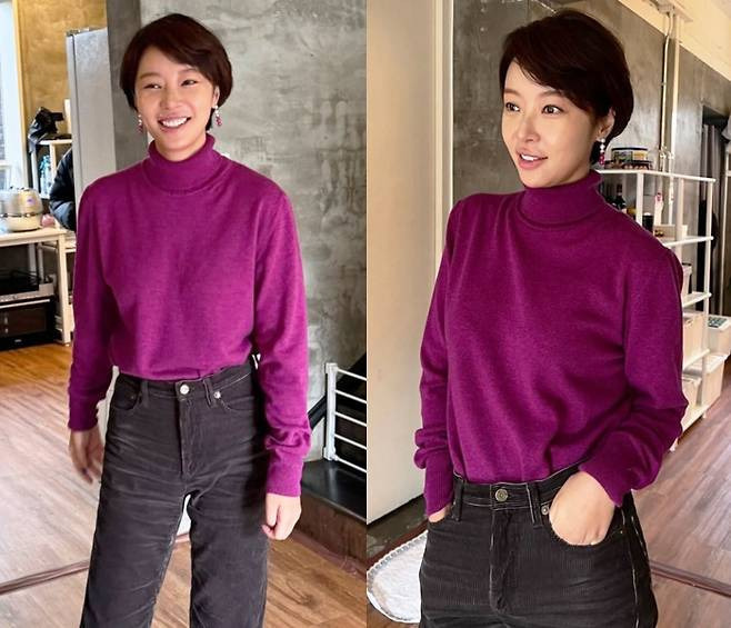 황정음 그대 모습은 보랏빛처럼 퍼플 터틀넥과 블랙 팬츠의 우아한 매치 스타와 라이프