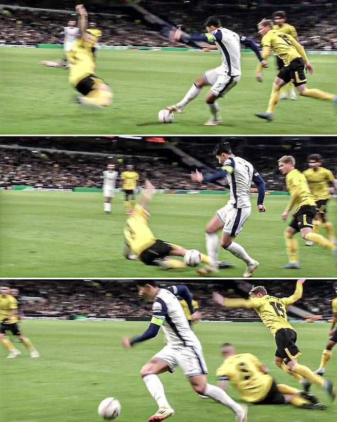손흥민 미친 드리블 상대 선수끼리 태클 난리난 장면 야동말고 축동