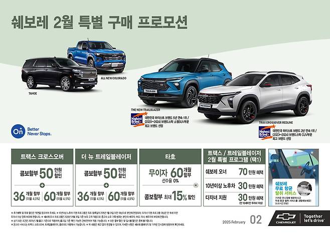 쉐보레 2월 프로모션할부 일시불 혜택 현금 지원