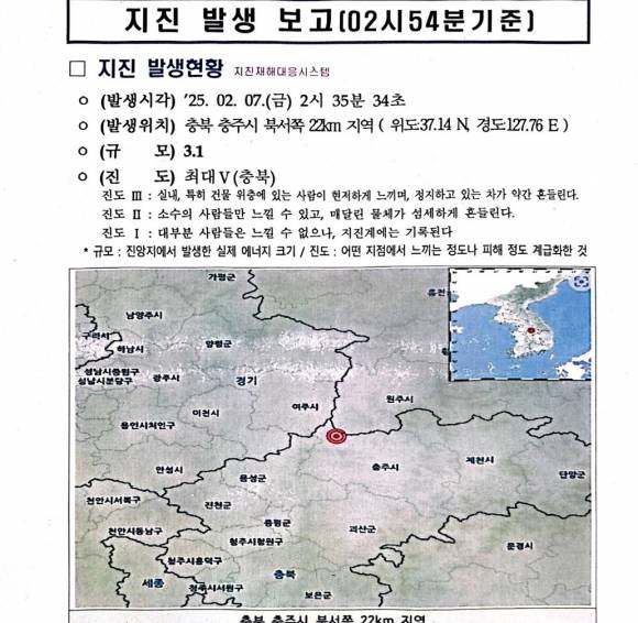 충주 지진 주택 타일파손 등 시설 피해 4건 발생