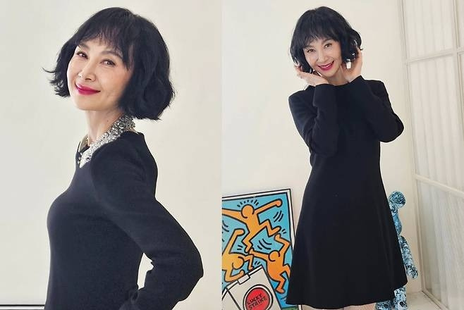 채시라 블랙은 늘 옳다 56세 믿기지 않는 고전美 품격의 원피스룩
