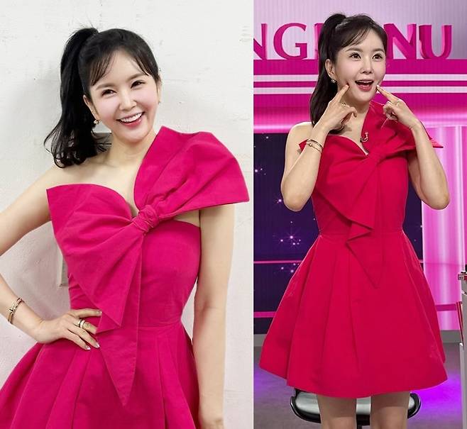 장영란 세월 점점 꺼꾸로 45세 두아이 엄마 맞아 핫핑크 리본 원피스룩 패션엔