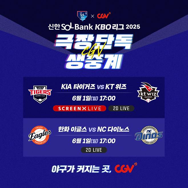 중앙 스크린에 좌우 벽면까지…CGV, 극장 '3면' 야구 생중계