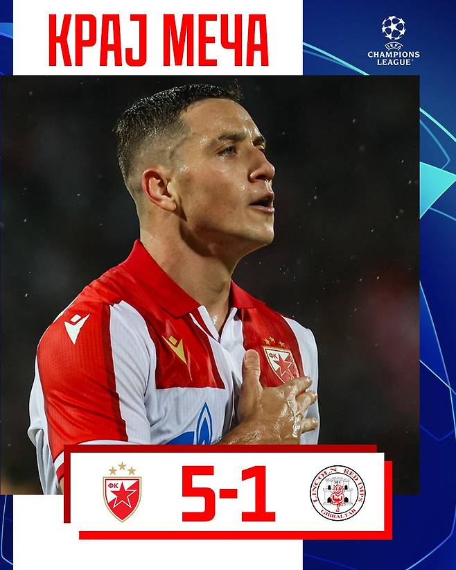 한국인 에이스 '다이렉트 퇴장' 사라졌는데→5골 대폭발…'설영우 징계 결장' 즈베즈다, UCL 예선 3R 진출